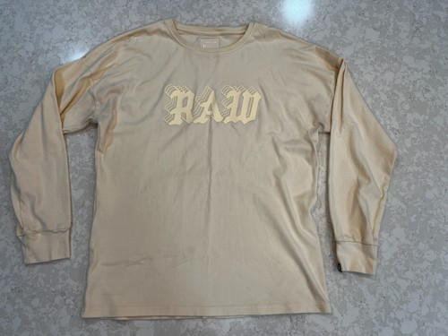MENS RAW GEAR LOGO TEE SHIRT - LONG SLEEVE PULLOVER - CREAM - SMALL ...