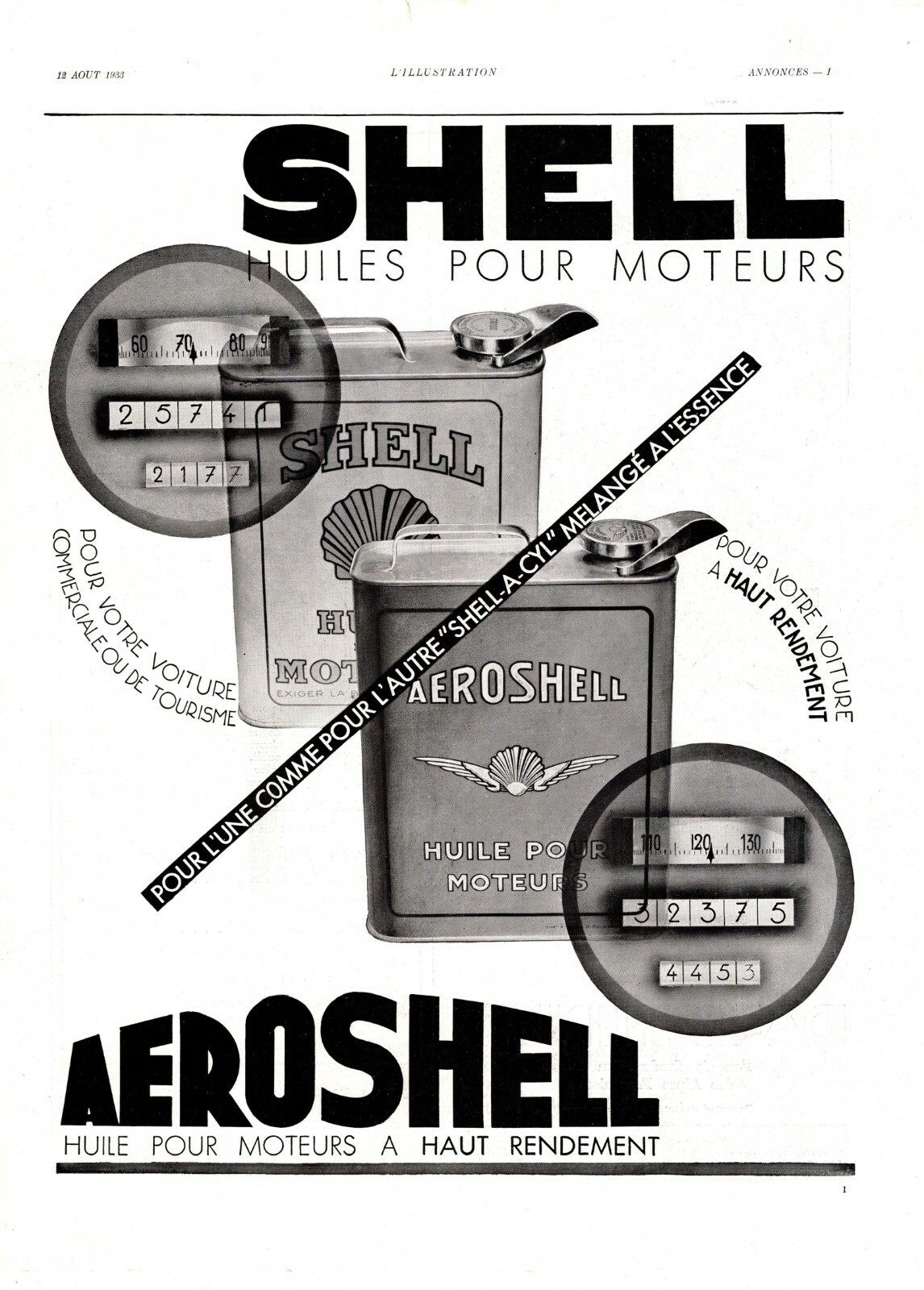 Original French Vintage Advert Ad - SHELL AeroShell Enginer Oil Can ...