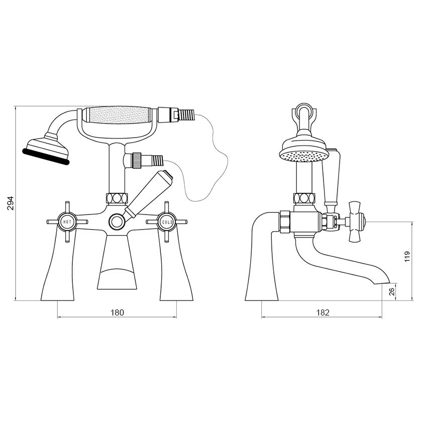 Traditional Bath Shower Mixer With 3 Way Round Rigid Riser Kit & Basin ...
