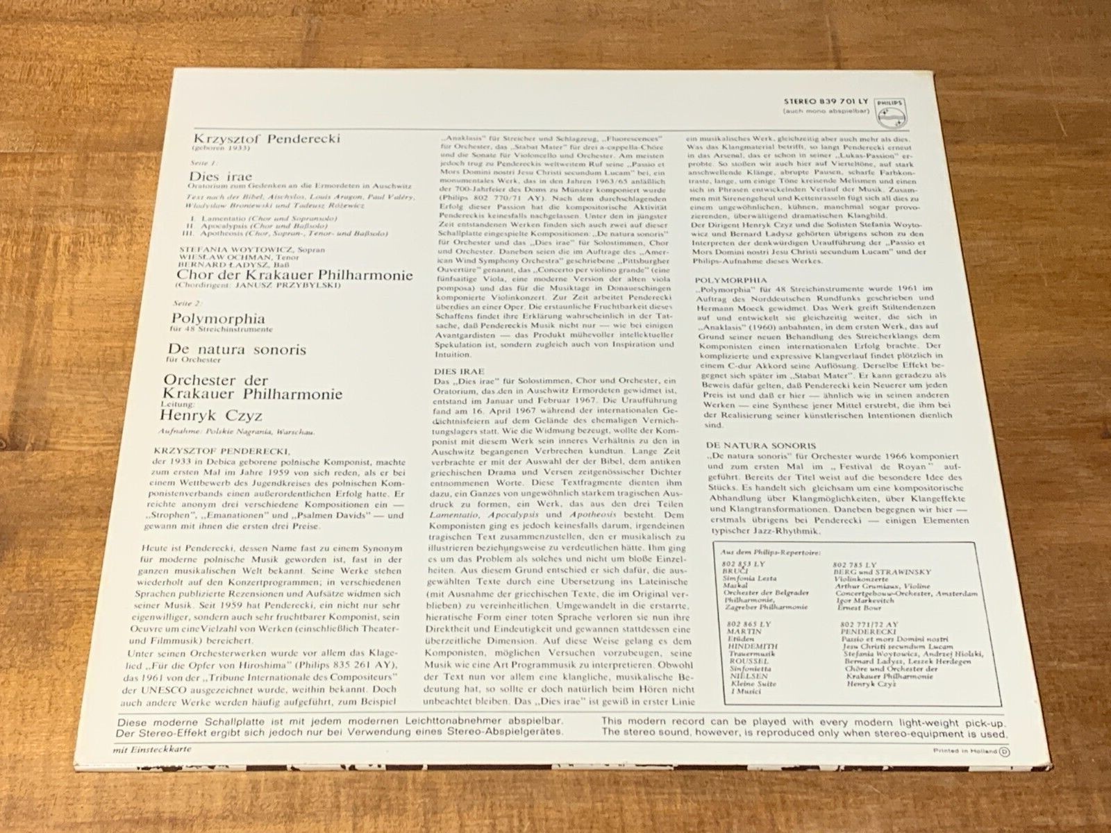 Penderecki Dies Irae Polymorphia De Naturis Sonoris CZYZ Philips LP ...