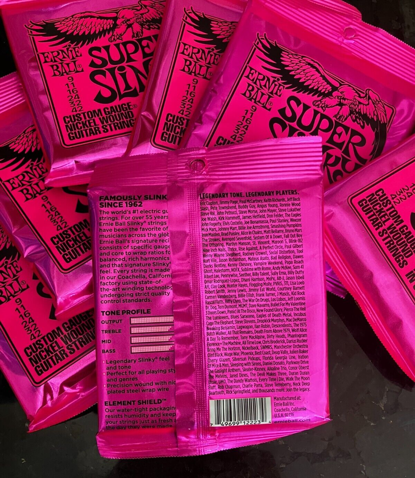 Ernie Ball super slinky 9-42 guitar strings Nickel wound 2223 gauge ...