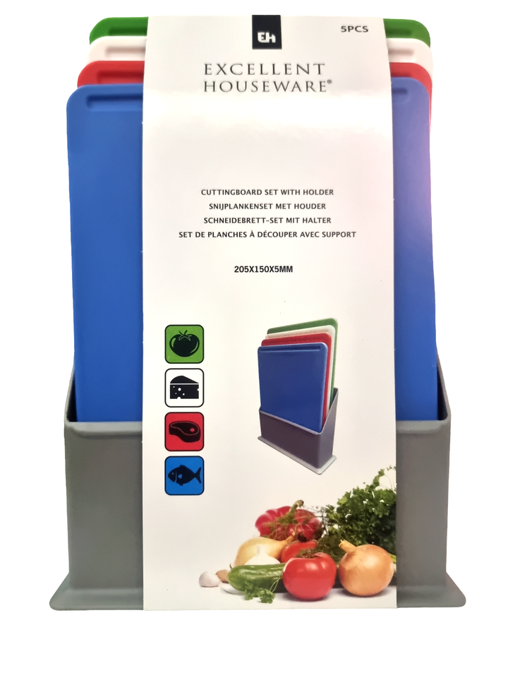 4 X Chopping Boards Set Plastic Colour Coded Meat Fruit Small Cutting ...