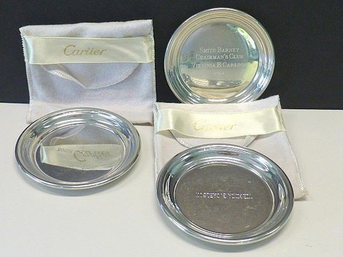 3 Cartier Pewter Wine Drink Coasters Dust Bags 1984 Smith Barney ...