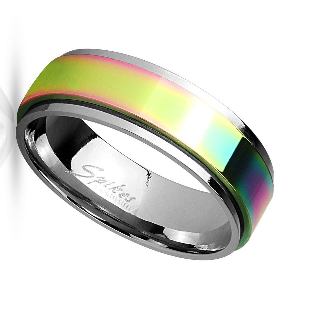 Gay Pride Rainbow Spinner Stainless Steel Ring Lesbian Lgbtq Wedding