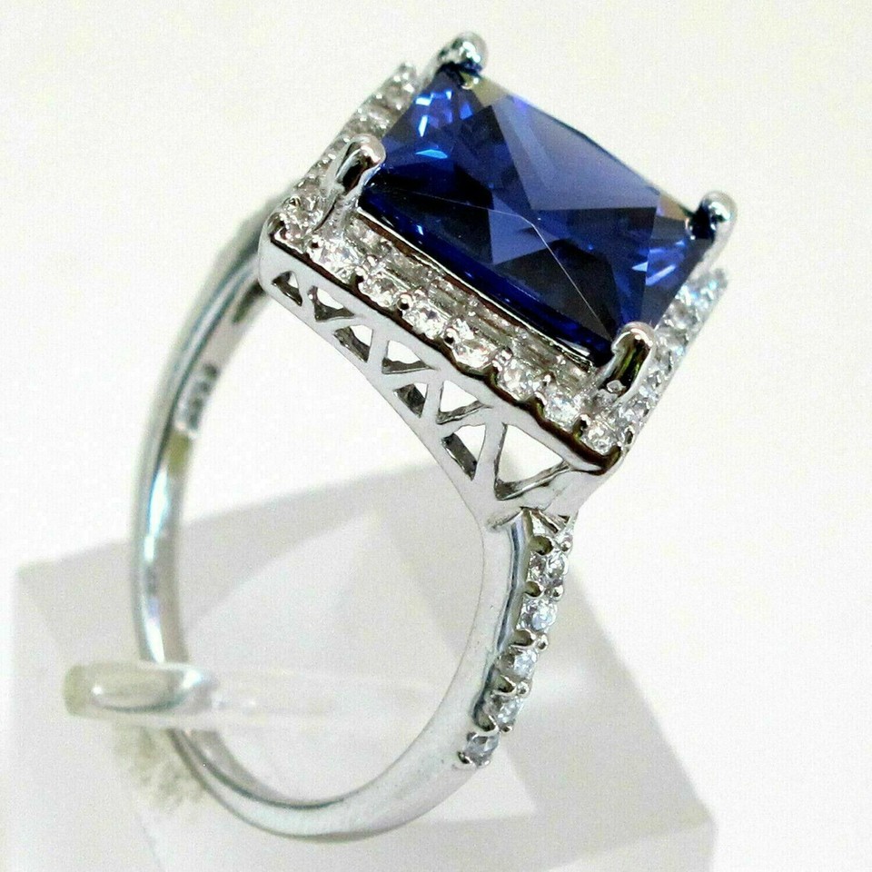 Lab Created Princess Cut Blue & White Stone With Prong Style Engagement ...
