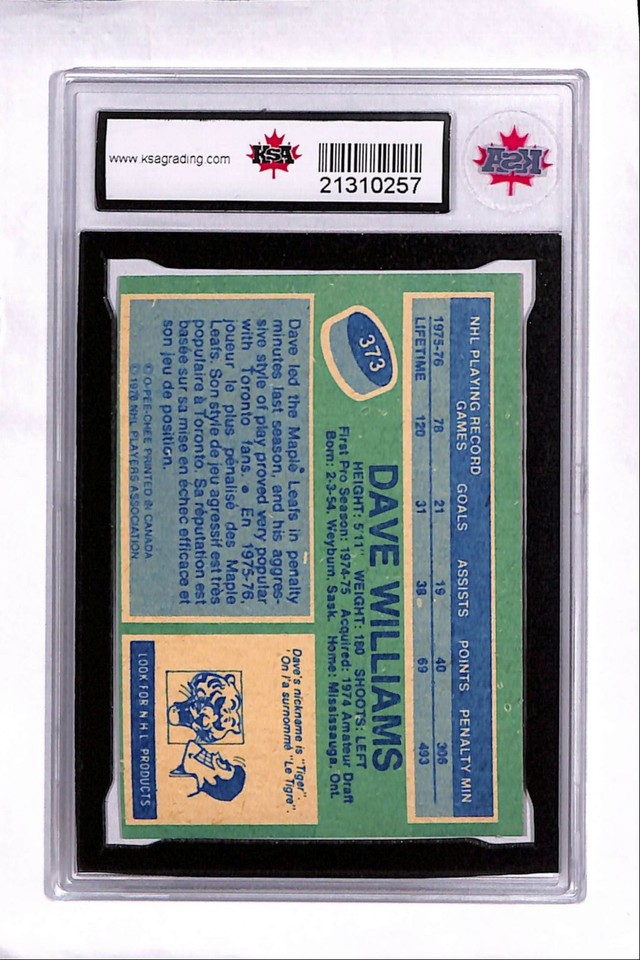 1976-77 O-Pee-Chee Dave Williams Rookie KSA 8.5 (CP) #373 | eBay