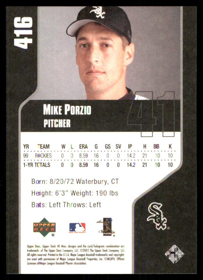 Mike Porzio 2002 Upper Deck 40-Man #416 White Sox MLB READ FREE ...