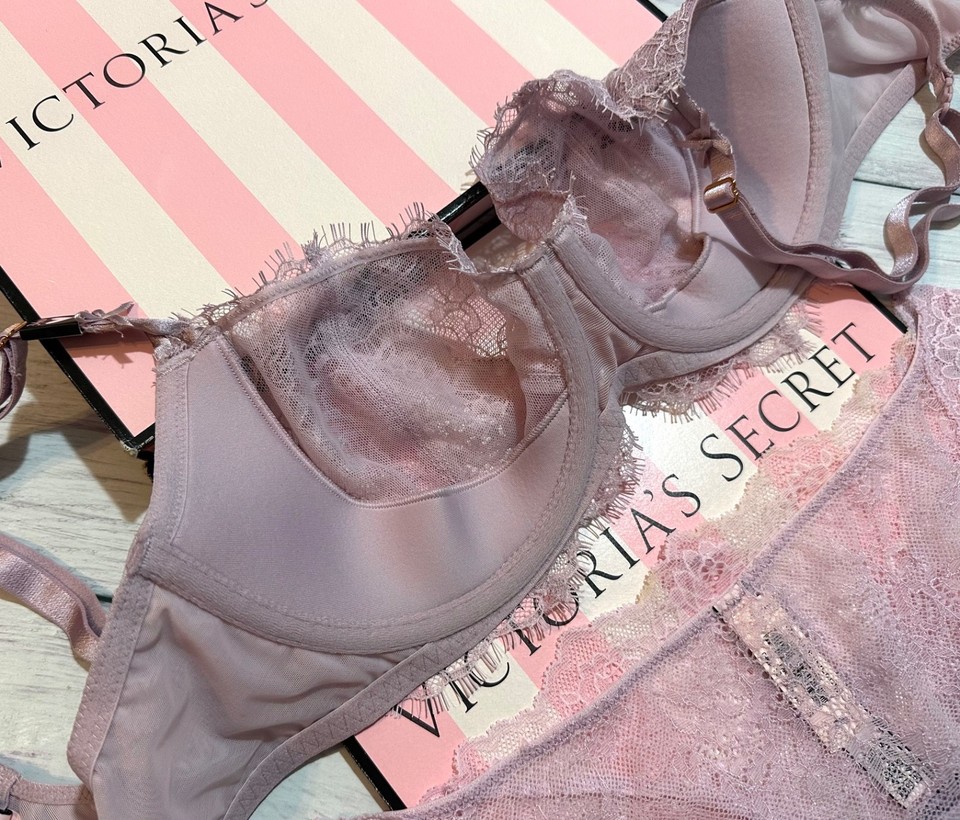 Victoria’s Secret Underwire Floral Lace Bra Cheekini Set Lilac 34D-S | eBay