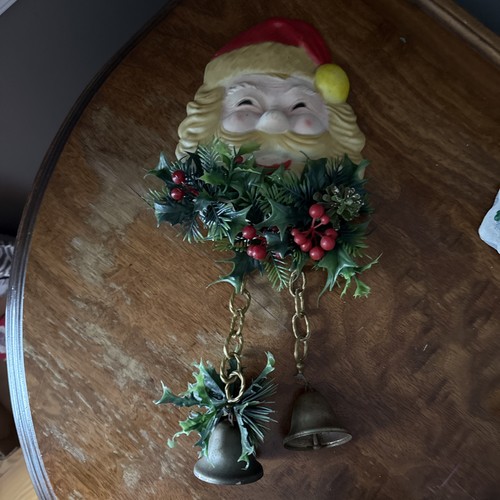 Vtg 18" Santa Claus Face Head Door Knocker Bells Christmas Decor ...