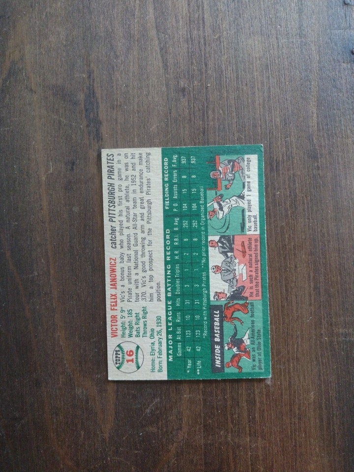 1954 Topps #16 Vic Janowicz Pittsburgh Pirates NO CREASES EX OR SO | eBay