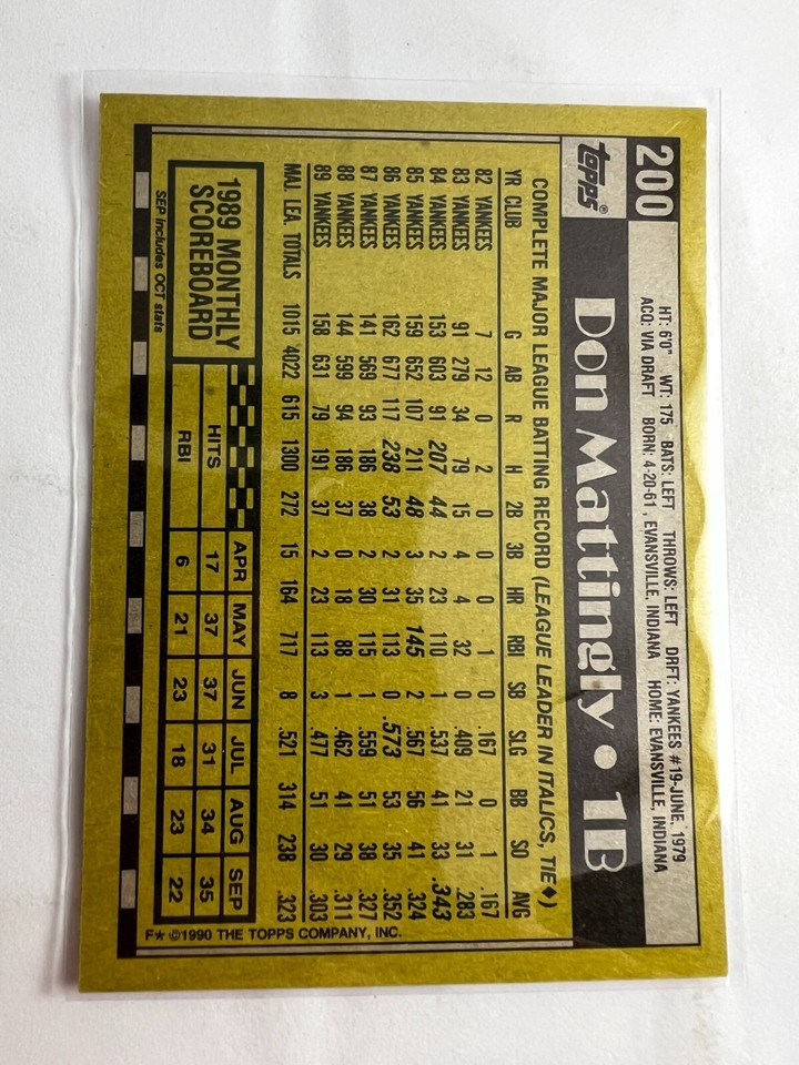 1990 Topps #200 DON MATTINGLY New York Yankees "Donnie Baseball" | eBay