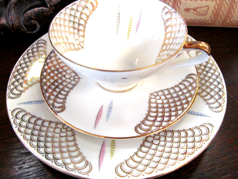 Bavaria Germany tea cup and saucer trio DECO & gold gilt teacup German ...