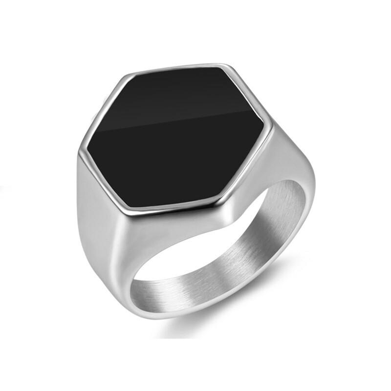 Vintage Black Enamel Hexagon Finger Ring Stainless Steel Men Women ...
