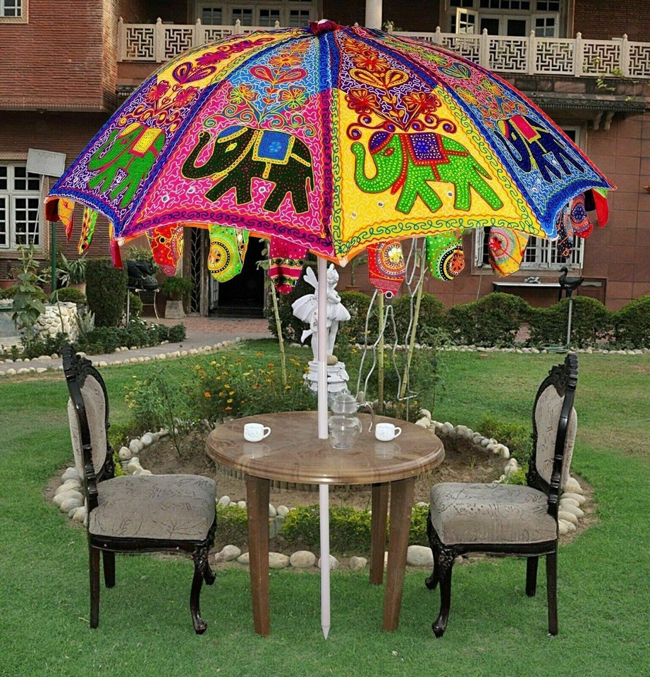 Garden Parasol Multi Hand Embroidered Indian Outdoor Sun Shade Patio ...
