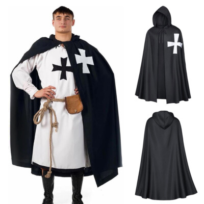 Unisex Medieval Templar Knight Crusader Hooded Cloak Cape Cosplay ...
