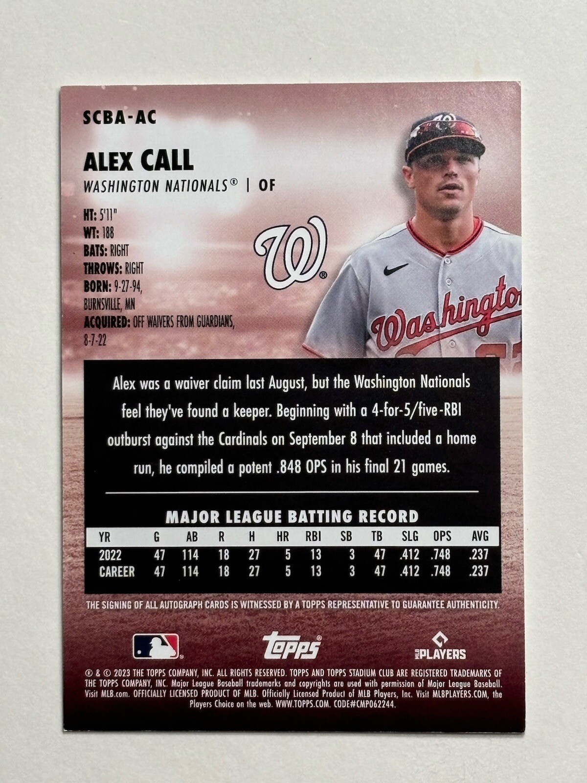 2023 Topps Stadium Club - Autographs #SCBA-AC Alex Call (AU, RC) for ...