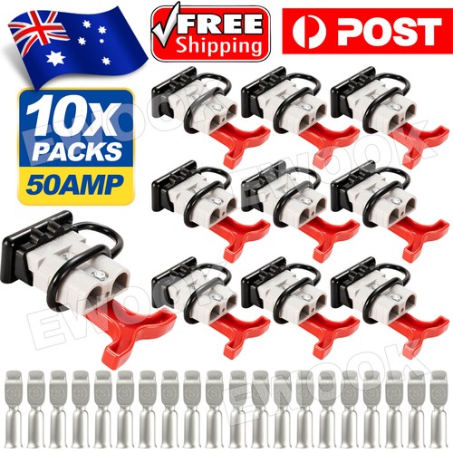 10x Anderson Style Plug Connectors 50 AMP T Handle Dust Cap Cover Solar ...