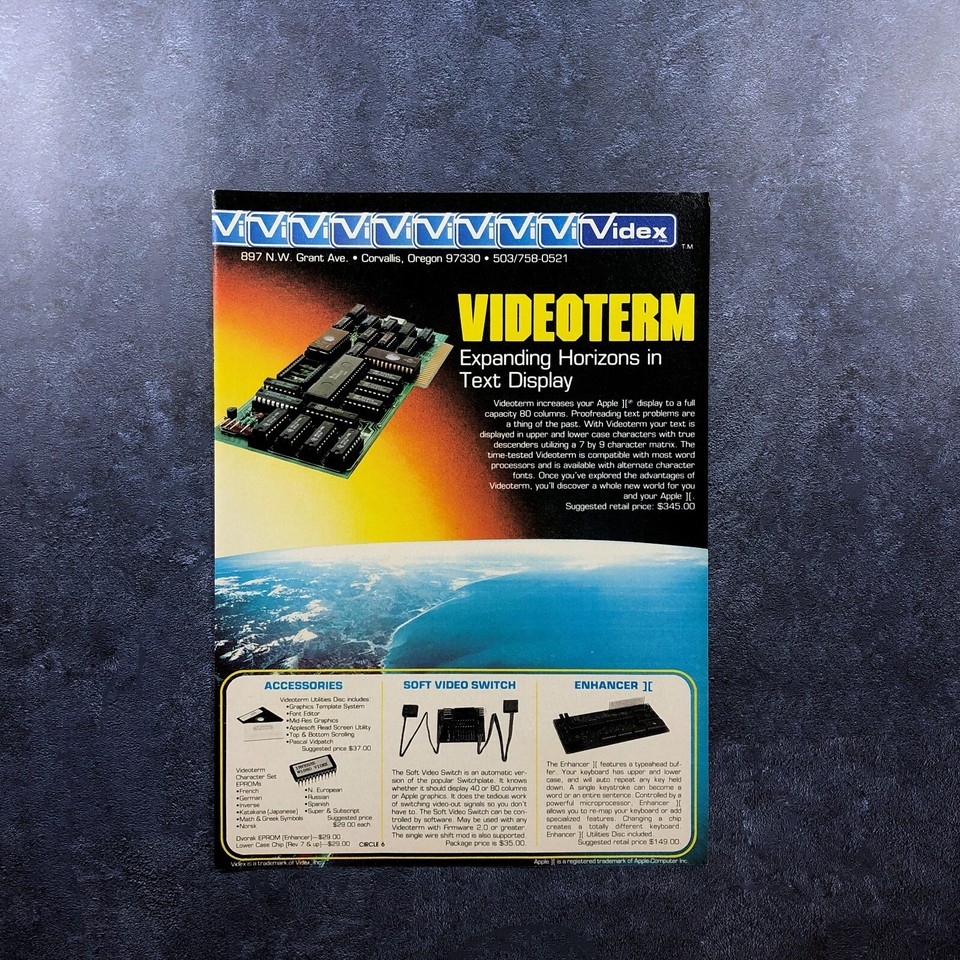 1982 Videx Videoterm Apple II Display Card PRINT AD Retro Computers PC ...