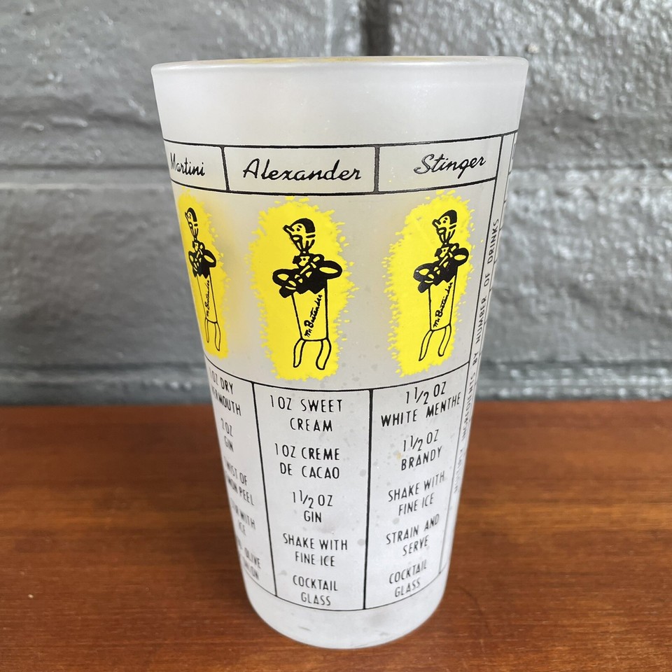 Mr. Bartender Federal Glass Cocktail Mixed Drink Recipe Frosted Shaker ...