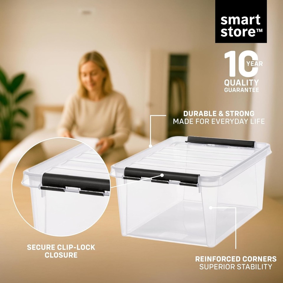 SmartStore 14L Clear Plastic Storage Boxes with Lid, 4 Pack, Reinforced ...