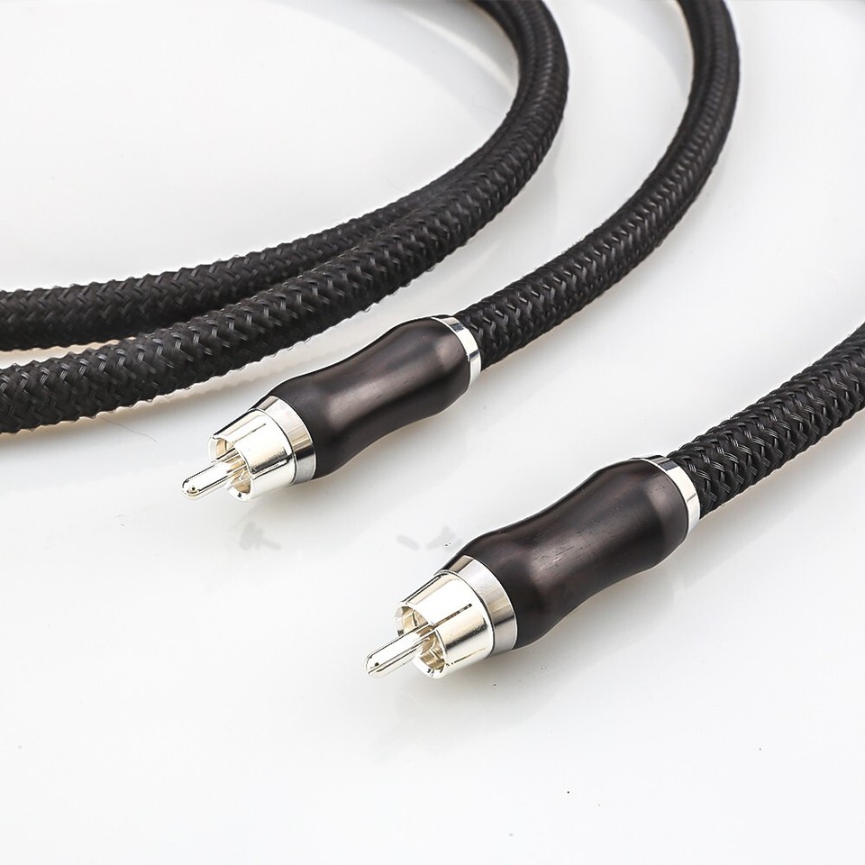 Pair Solid Pure Silver Conductor Wood RCA HiFi Audio Interconnect Cable ...