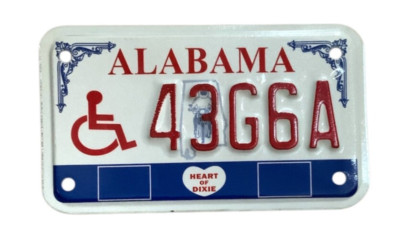 ALABAMA WHEELCHAIR GRAPHIC MOTORCYCLE CYCLE LICENSE PLATE "43 G 6A ...