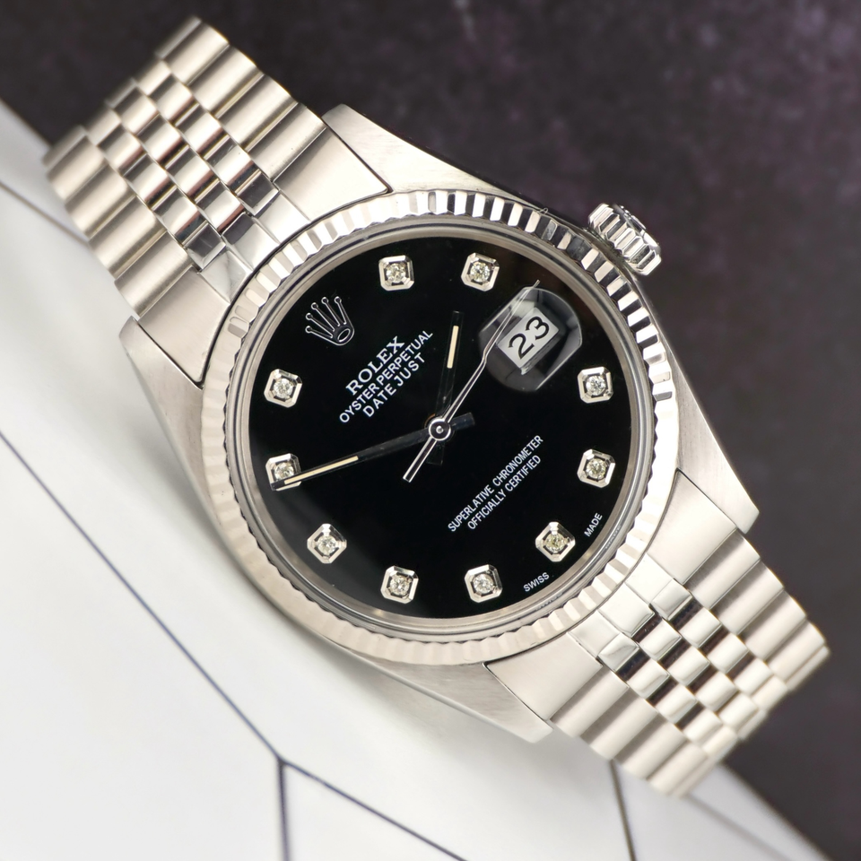 Rolex 36mm Datejust Steel Fluted Jubilee Black Dial Watch | eBay