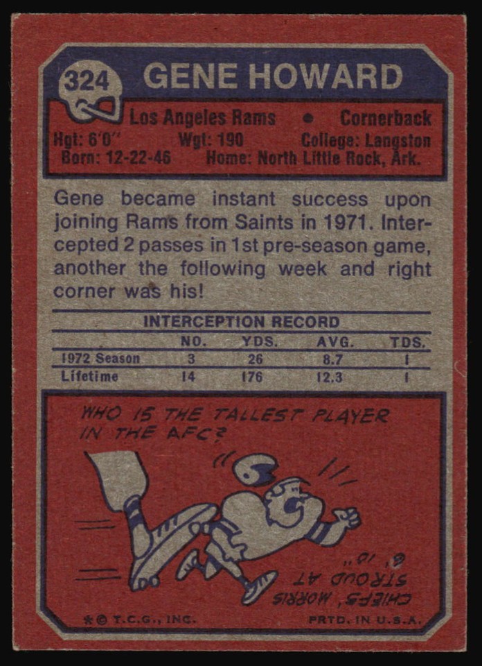 1973 Topps Gene Howard #324 Los Angeles Rams | eBay