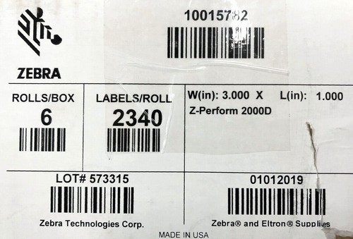 Zebra 10015782 3" x 1" Z-Perform 2000D Direct Thermal Adhesive Label ...