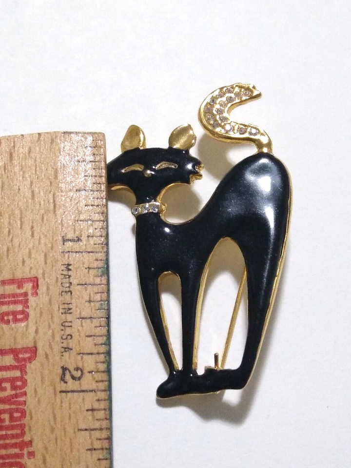 VTG SASSY GLAM ENAMEL Black MCM Hump Back Cat RHINESTONES BROOCH | eBay