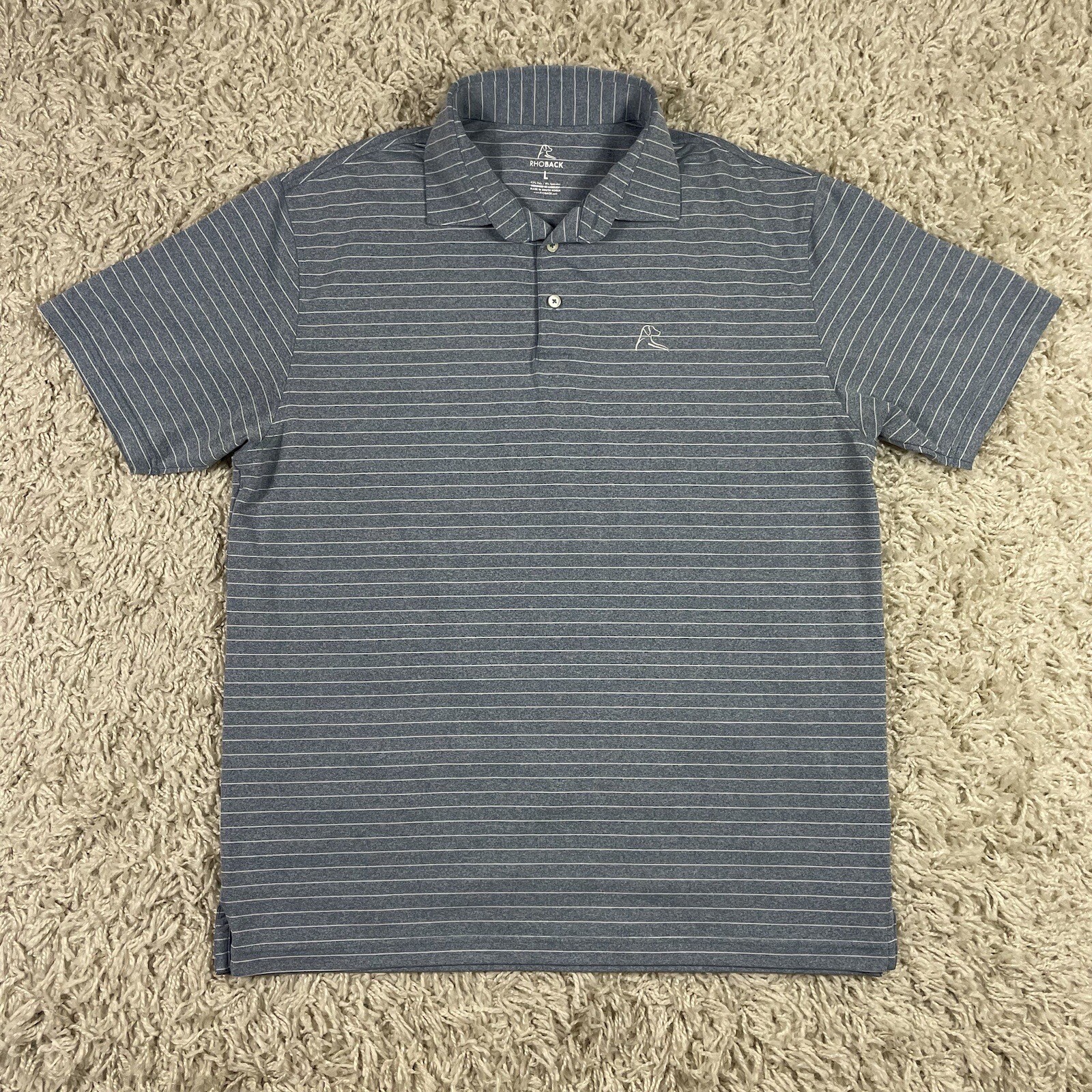 Rhoback Men’s Blue Performance Striped Logo Golf Jers… - Gem