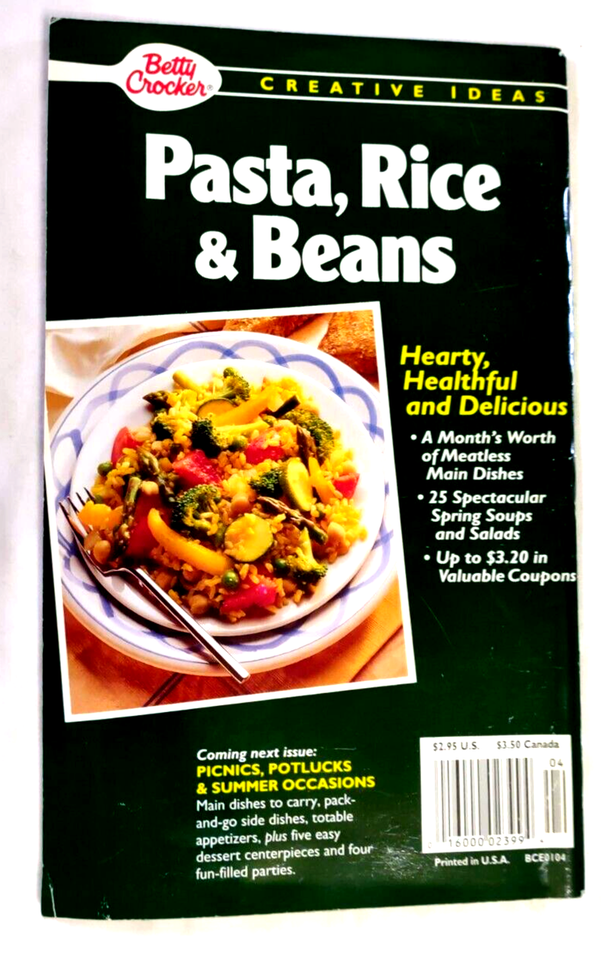 Vintage 1995 Betty Crocker Pasta Rice & Beans 40+ Recipes Cook Book ...