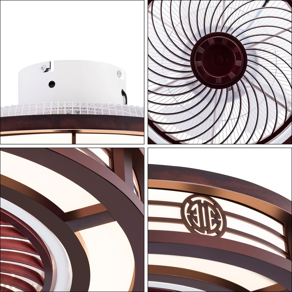 Caged Low Profile Ceiling Fan Lamp Neo-chinese Ceiling Fan Light ...