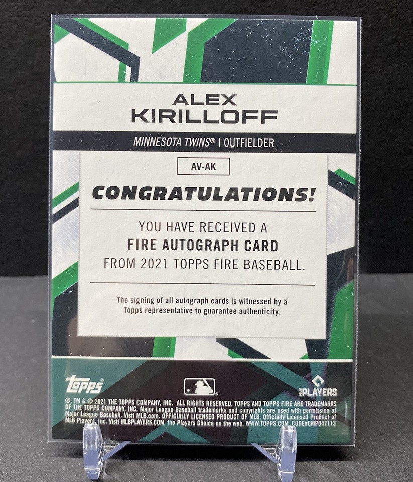 2021 Topps Fire Alex Kirilloff #AV-AK Rookie Autograph Minnesota Twins ...