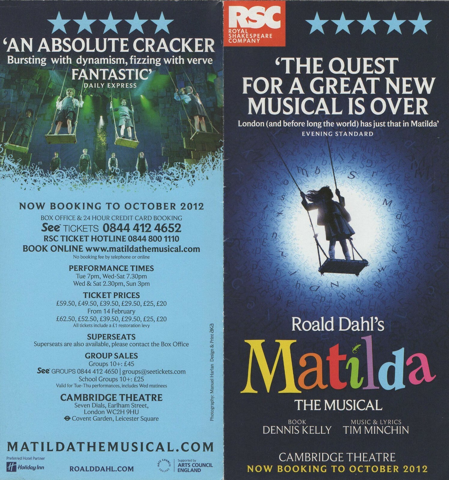 Tim Minchin "MATILDA" Roald Dahl / Bertie Carvel / Paul Kaye 2012 ...
