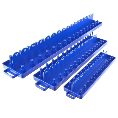 BLUE 3 PIECE SOCKET STAND TRAY RACK STORAGE RAIL HOLDER 1/2" 3/8" 1/4 ...
