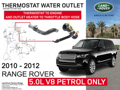2010-2012 RANGE ROVER THERMOSTAT WATER OUTLET 5.0L V8 PETROL LR049989 ...