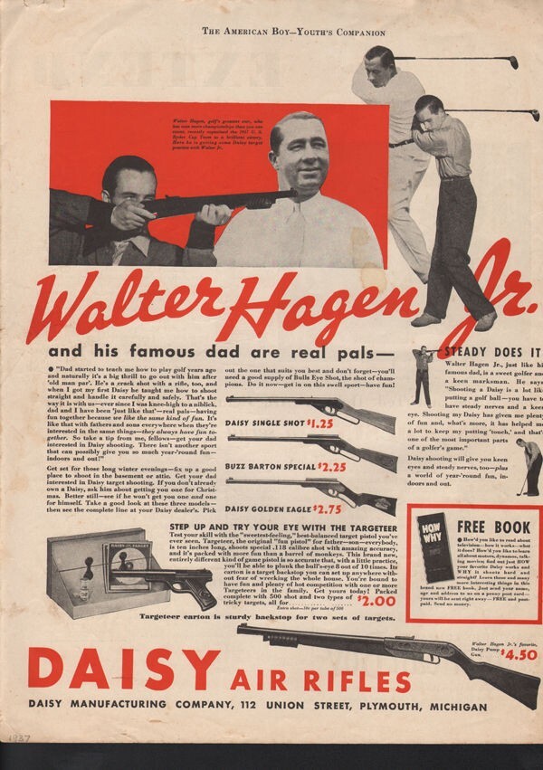 1937 DAISY AIR RIFLES PLYMOUTH HAGEN JR GOLF TARGETEER BUZZ BARTON ...