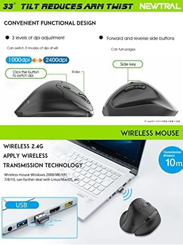Newtral Ergonomic Mouse,Vertical Wireless Mouse - 2.4Ghz Optical ...