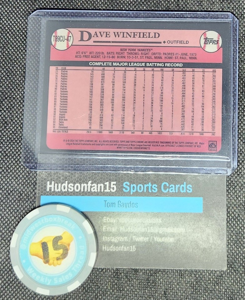 Dave Winfield 2024 Topps Update Silver Pack #T89CU-47 Gold Refractor 37 ...