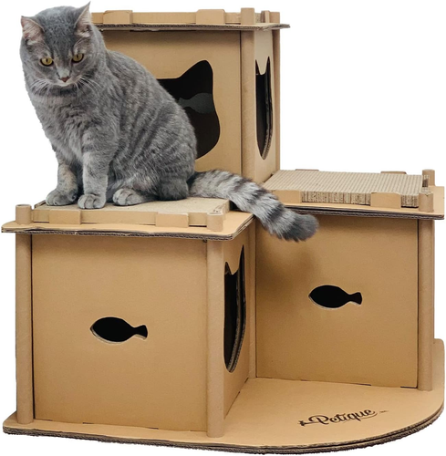 Multilevel Cardboard Cat House Fortress, Indoor and Outdoor Cat Tower ...