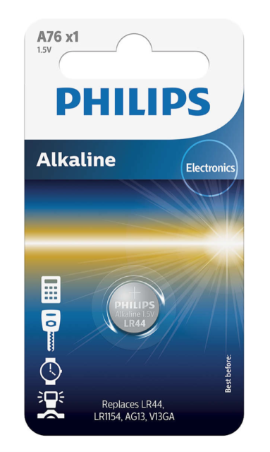 2 X Philips A76 / Lr44 1.5v Alkaline Button Cell Batteries LR 44 Ag13 ...