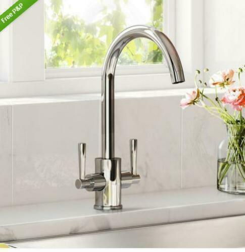 Modern Kitchen Mixer Tap Dual Lever Swivel Spout Mono Chrome Sink Taps ...