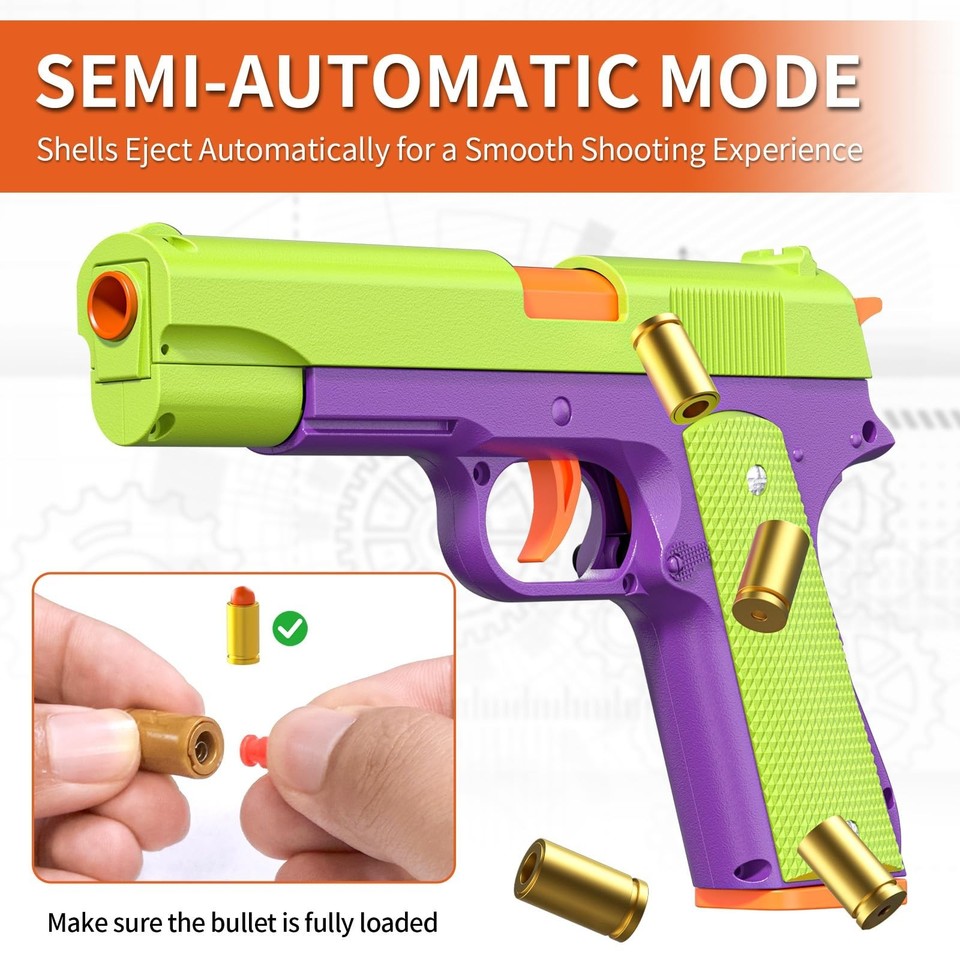 Soft Bullet Toy Gun - Stress Shot with Semi-Automatic Mode, Shell ...