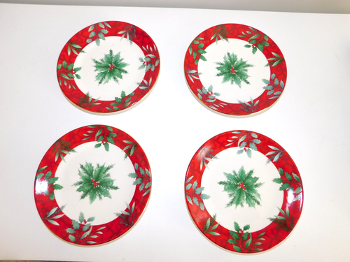Frontgate Christmas Appetizer Plates Set of 4 Mistletoe and Holly NWT ...