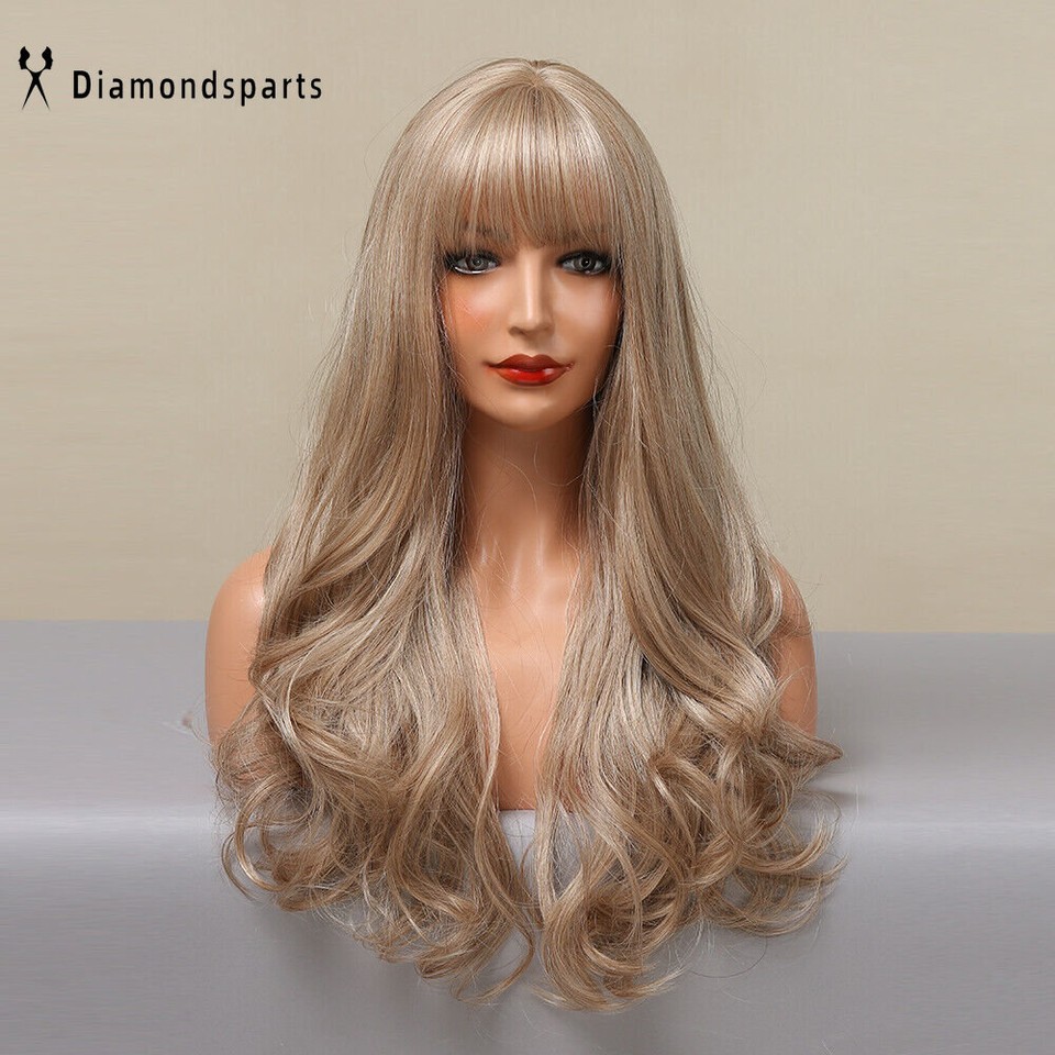 Light Blonde Wigs with Bangs for Women 24 In Long Wavy Synthetic Daily ...