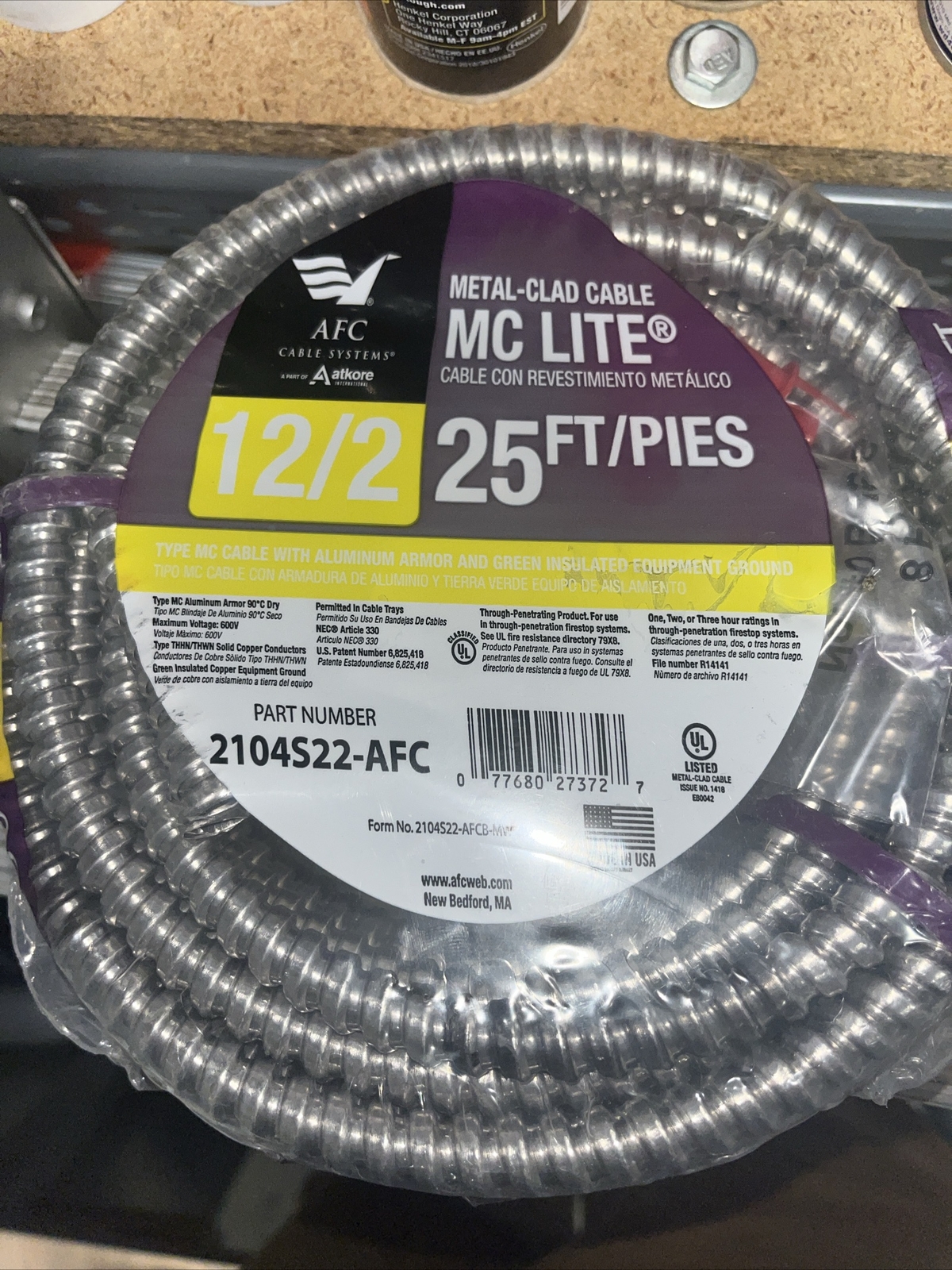 AFC Metal-Clad Cable MC Lite 12/2 25FT 2104-22-00 Made in USA - FREE ...