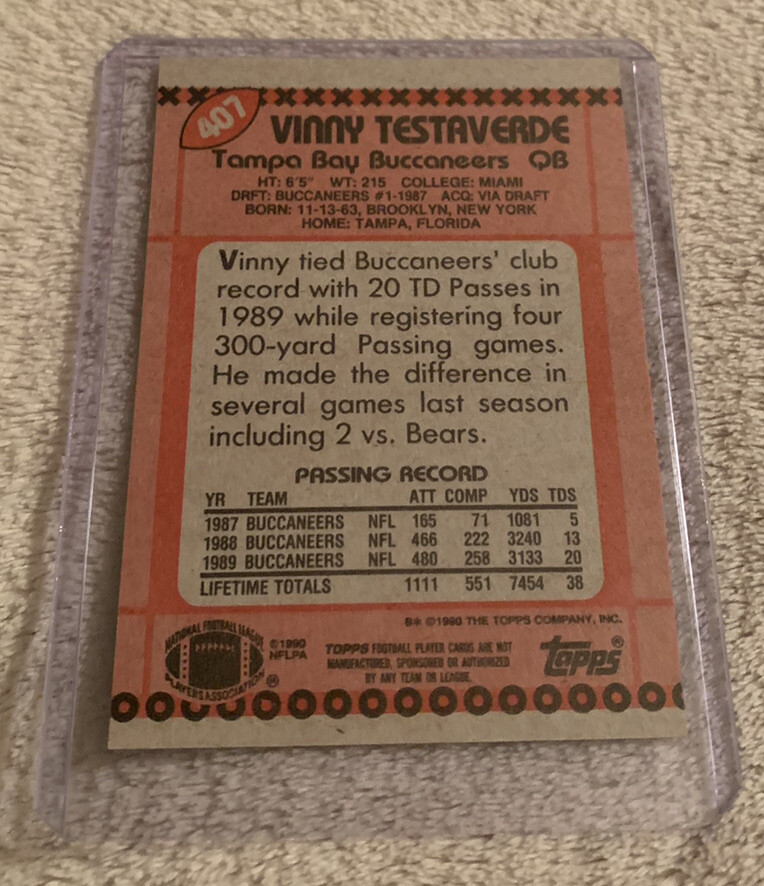 1990 Topps Football Card #407 Vinny Testaverde | eBay