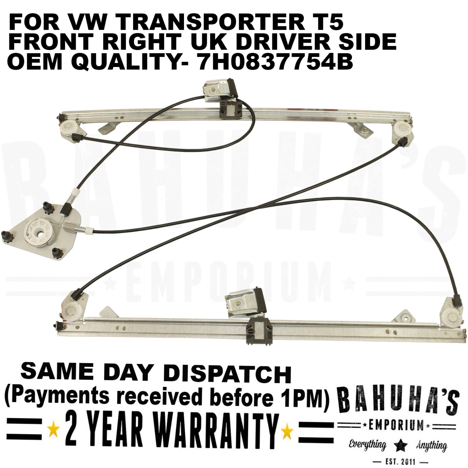 WINDOW REGULATOR- FOR VW TRANSPORTER T5 2003-2015 FRONT RIGHT SIDE ...