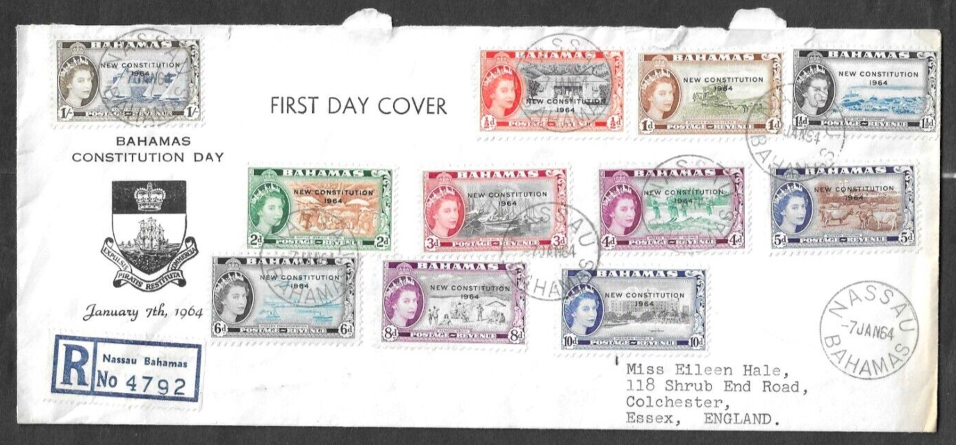 QE II - REGD - BAHAMAS CONSTITUTION DAY FDC - 7th JAN 1964 - PART SET ...